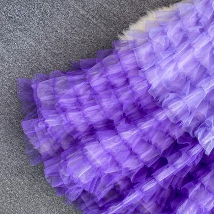 Versatile Long Midi Skirt Elastic Waist Layer Cake Skirt on Luulla