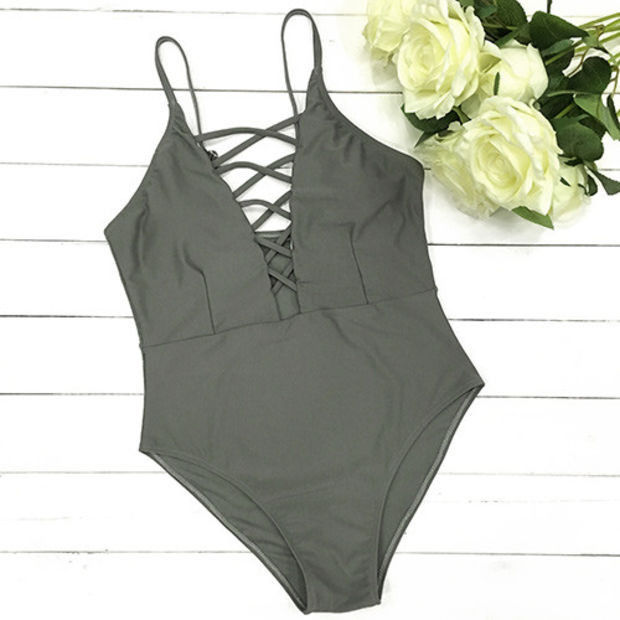Fashion Pure Color One-piece Swimsuit Swimwear on Luulla