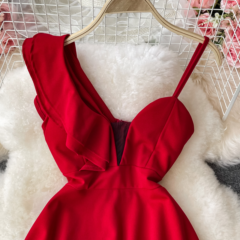 Sexy One Shoulder Red Pompous Party Dress on Luulla