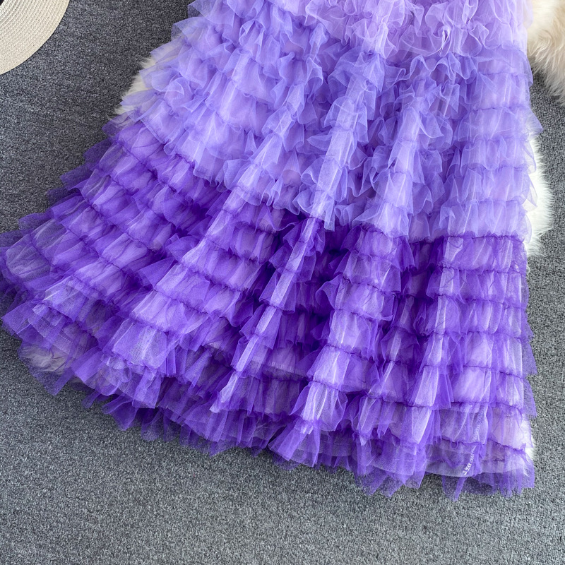 Versatile Long Midi Skirt Elastic Waist Layer Cake Skirt on Luulla