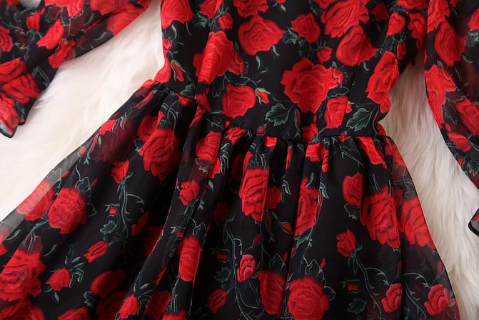 Elegant Rose Print Lotus Sleeve Dress Fh31202jg on Luulla