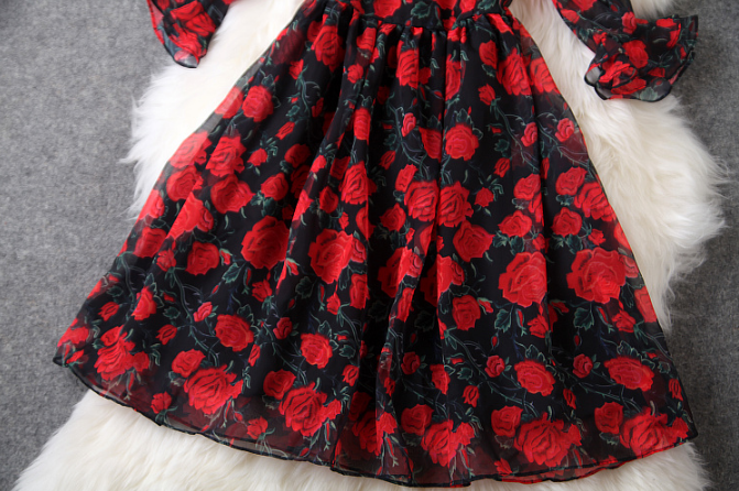 Elegant Rose Print Lotus Sleeve Dress Fh31202jg on Luulla