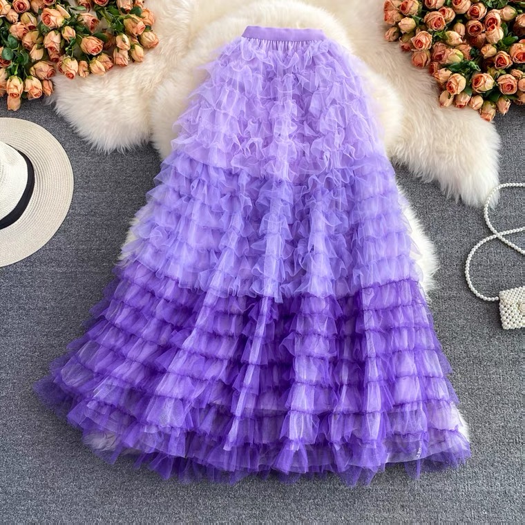 Versatile Long Midi Skirt Elastic Waist Layer Cake Skirt on Luulla