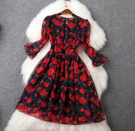 Elegant Rose Print Lotus Sleeve Dress Fh31202jg on Luulla